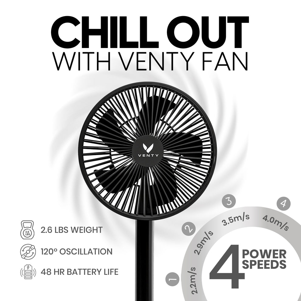 Venty Fan Rechargeable & Portable Fan - 48-Hour Battery Life – V E N T Y
