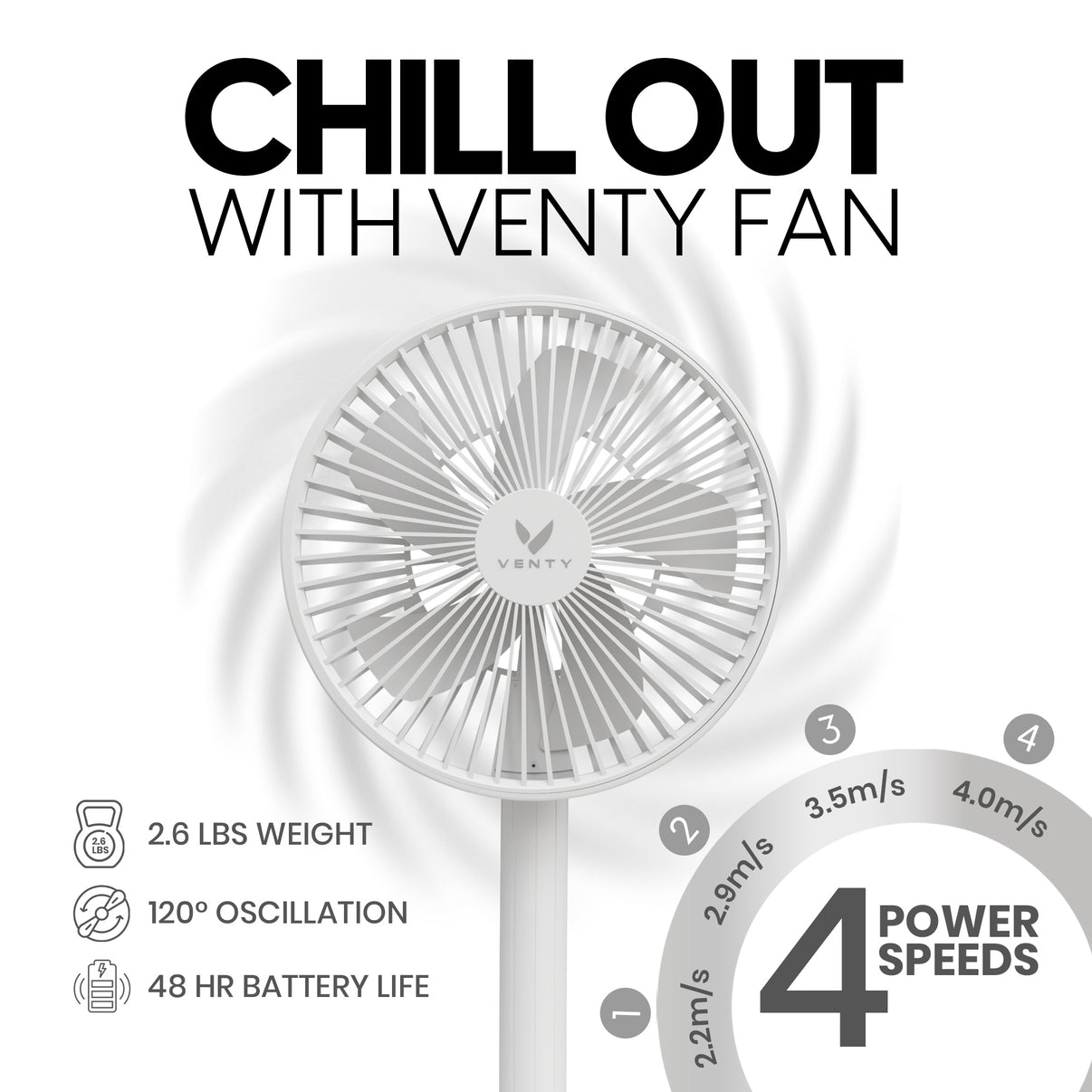 Venty Fan Rechargeable & Portable Fan - 48-Hour Battery Life – V E N T Y