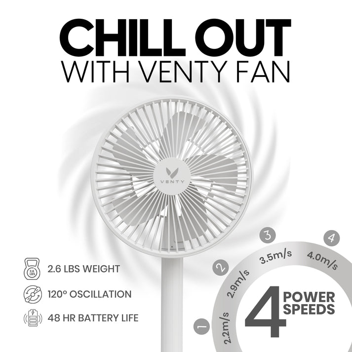 Venty Fan Rechargeable & Portable Fan - 48-Hour Battery Life – V E N T Y