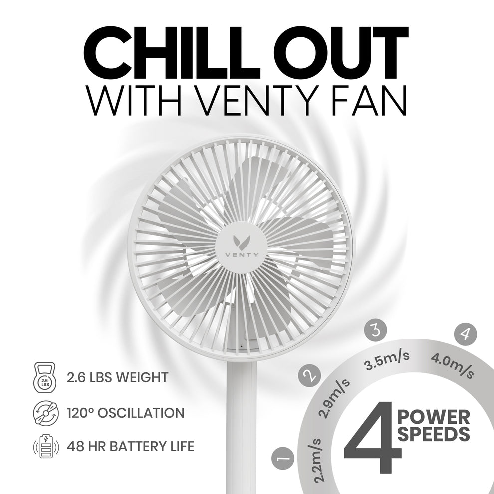 Venty Fan Rechargeable & Portable Fan - 48-Hour Battery Life – V E N T Y