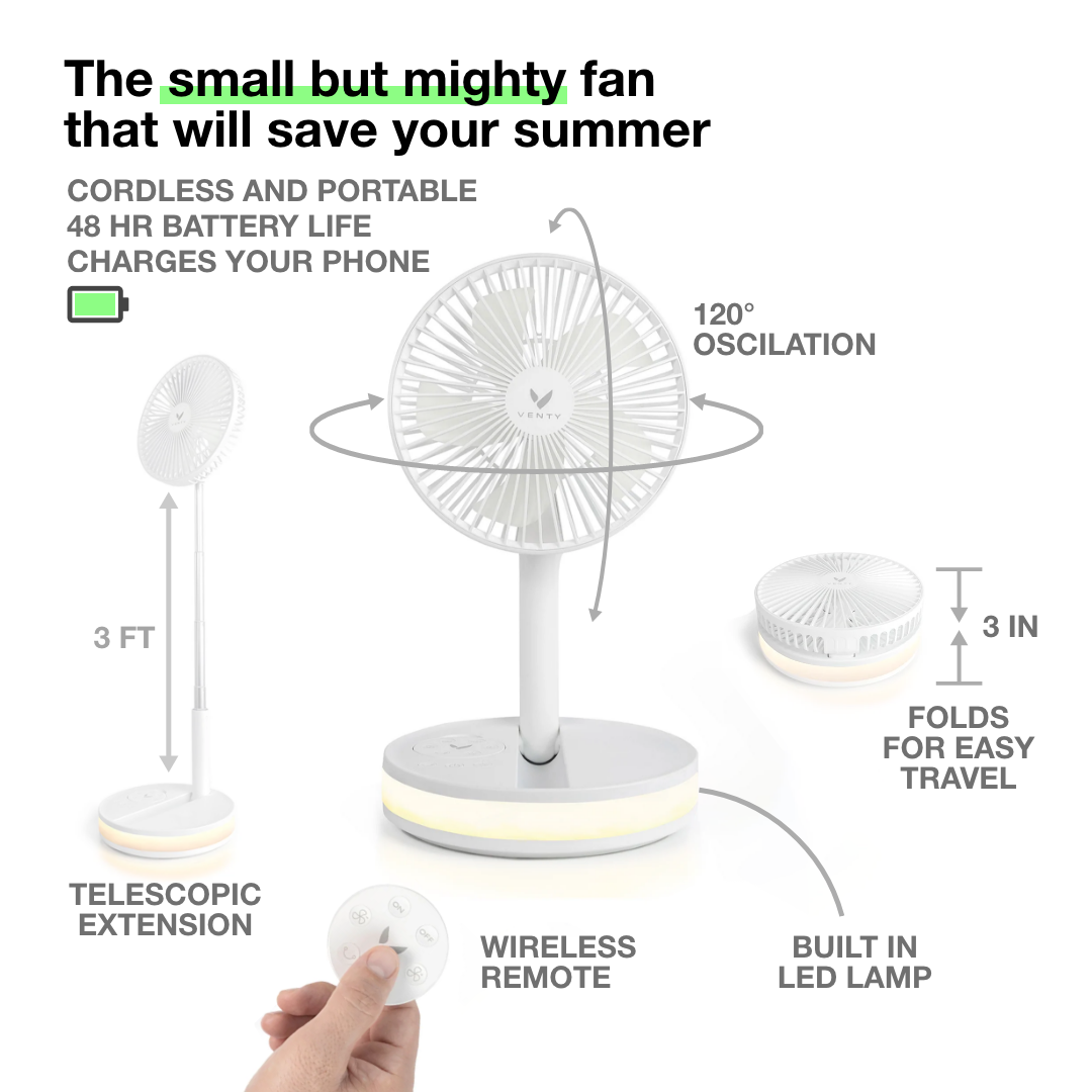 Venty Fan Rechargeable & Portable Fan - 48-Hour Battery Life – V E N T Y
