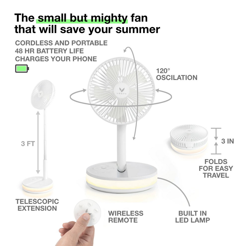 Venty Fan Rechargeable & Portable Fan - 48-Hour Battery Life – V E N T Y