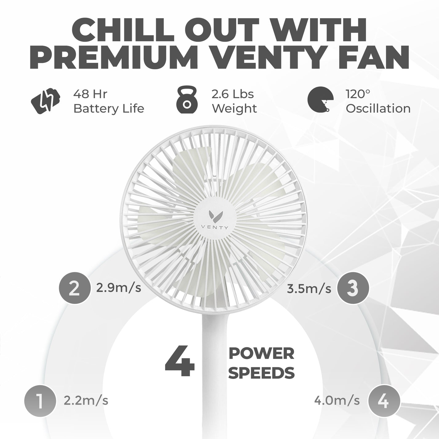 Venty Fan Rechargeable & Portable Fan - 48-Hour Battery Life – V E N T Y